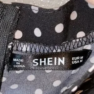 SHEIN | Dresses | Shein Black White Polka Dot Midi Dress Cold Shoulder ...
